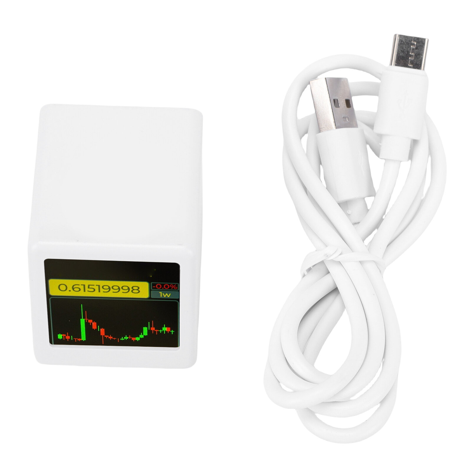 Компактныйнастольный/прикроватныйдисплейBitcoinсотображениемценыкриптовалютывреальномвремени, часами, погодойиGIF-анимацией, белый.