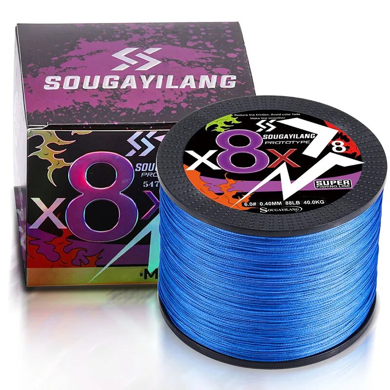 Плетеная рыболовная леска Sougayilang 8 нитей 100/300/500м Синий, 300M 0.23mm 30LB, Blue