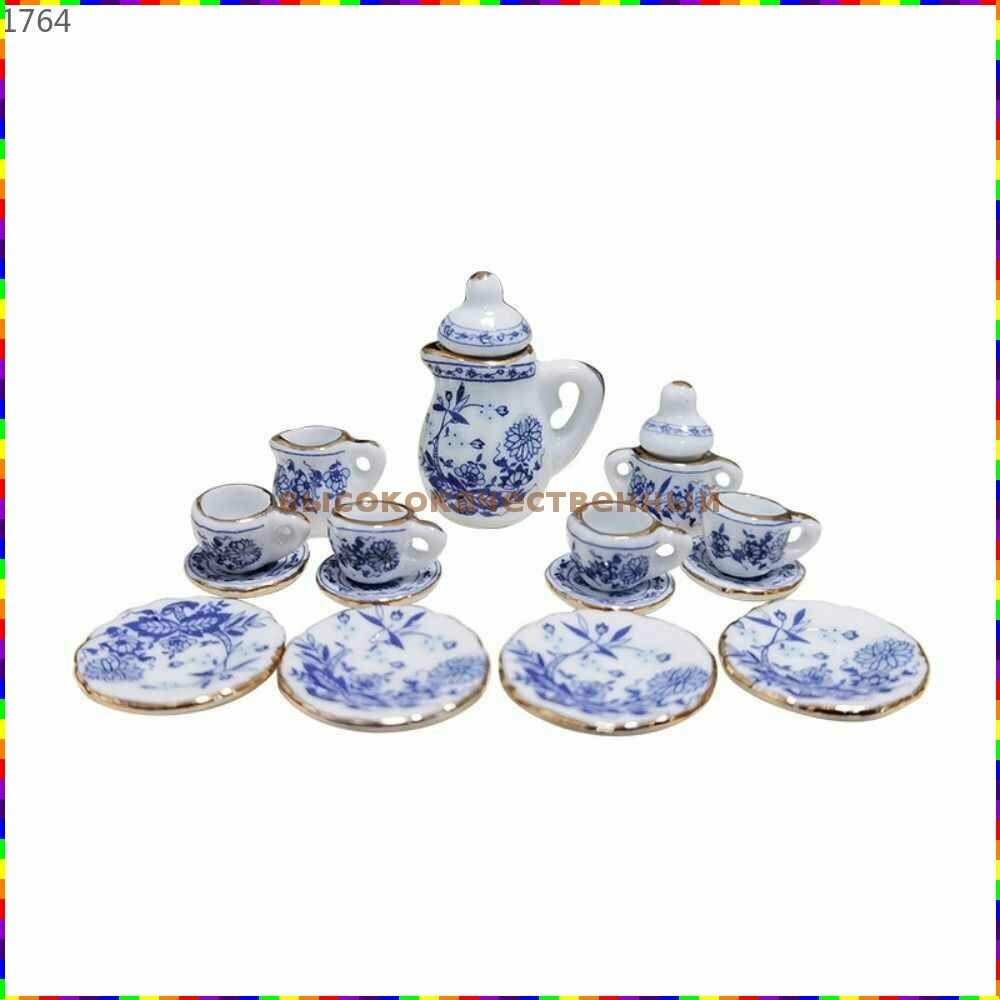 Миниатюрный фарфоровый чайный сервиз в масштабе 1:12