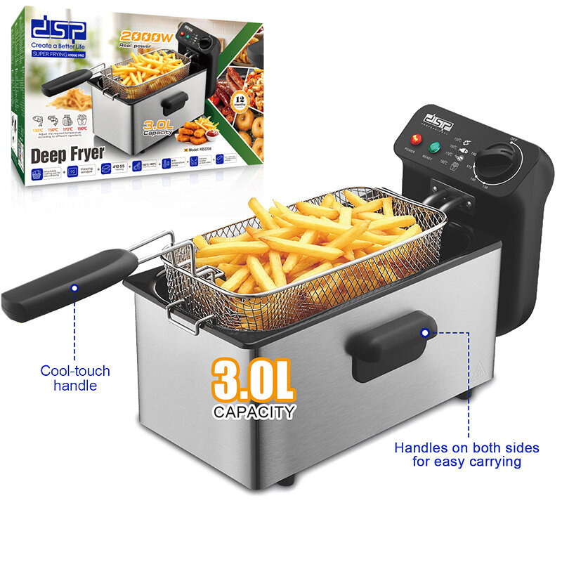 Фритюрница для картофеля фри DSP/Dansong, электрическая фритюрница объемом 3 л для уличных продавцов, модель KB2204