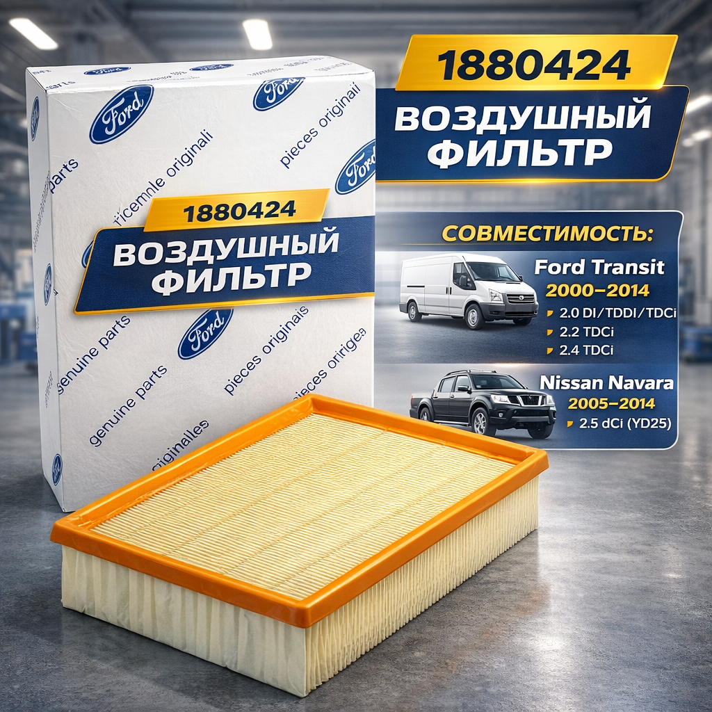 Фильтр воздушный 1880424 для Ford Transit (2000-2014), Nissan Navara D40 2.5