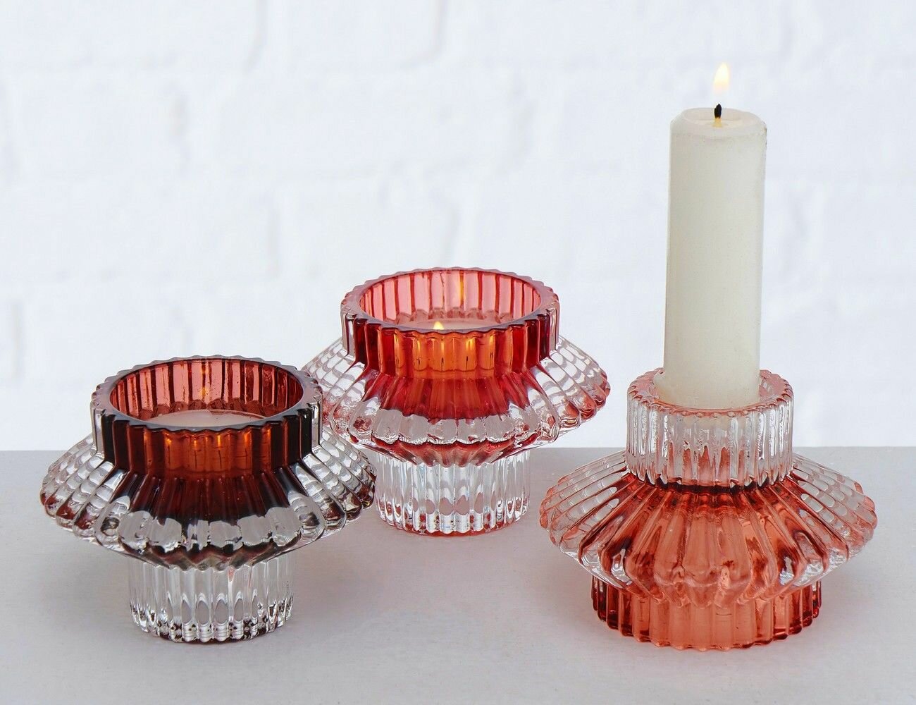 Стеклянный подсвечник трансформер файлис под чайную или столовую свечу, светло розовый, 6 см, Boltze 2009649-1