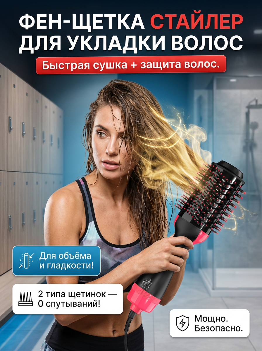 Фен-щетка для волос 3 в 1, Термощетка, Выпрямитель для волос, Стайлер, Расческа
