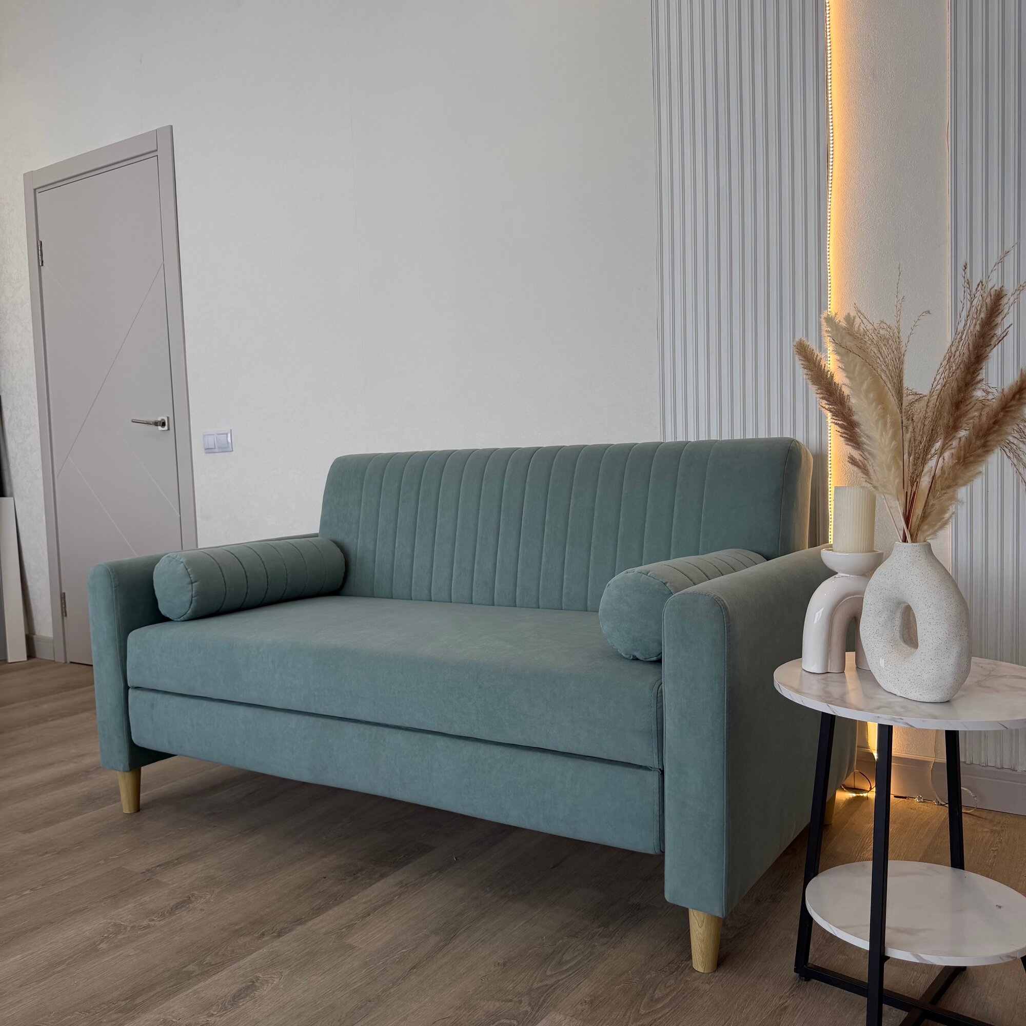 Диван-кровать, Прямой диван НЕО , механизм Еврокнижка, голубой , 160х88х84 см (Ева 25)