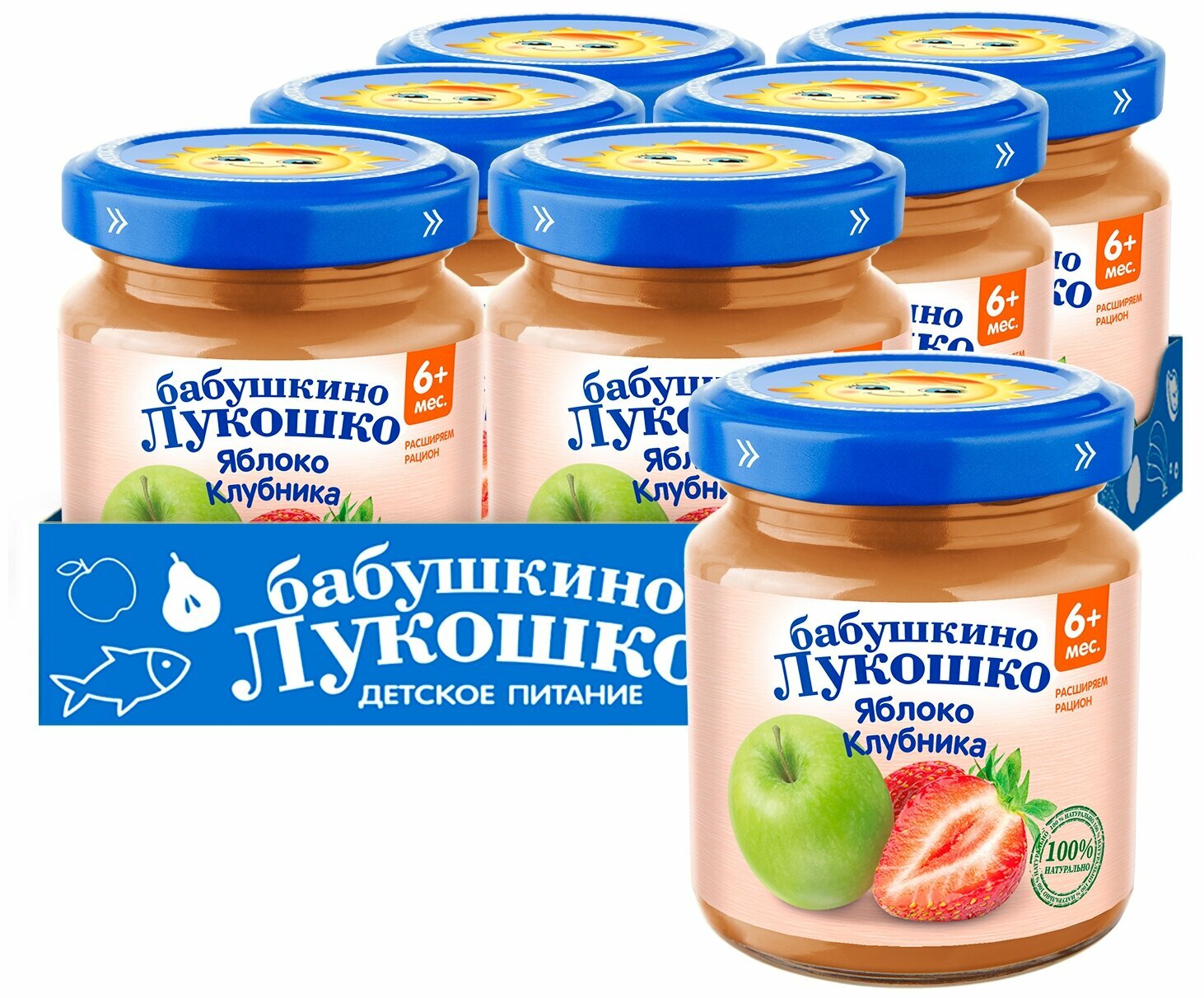 Бабушкино Лукошко яблоко-клубника, с 6 месяцев, 100 г, 6 шт.