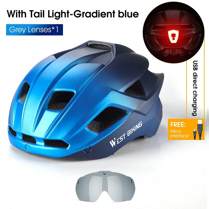 West Biking велосипедный шлем для горного и шоссейного велоспорта Синий, Gradient Blue 1 Lens