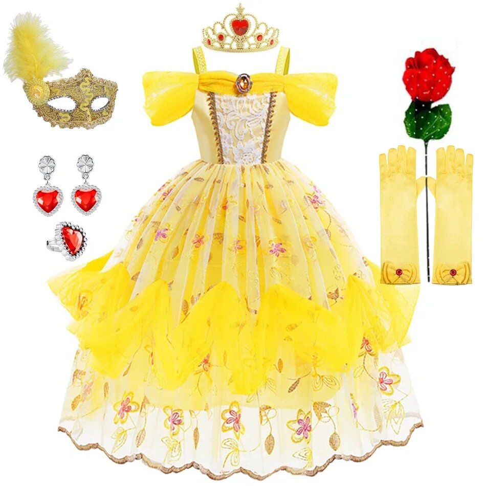 Детский костюм Белль из полиэстера DreamParty 7-8T Tag-140, Желтый, Dress14