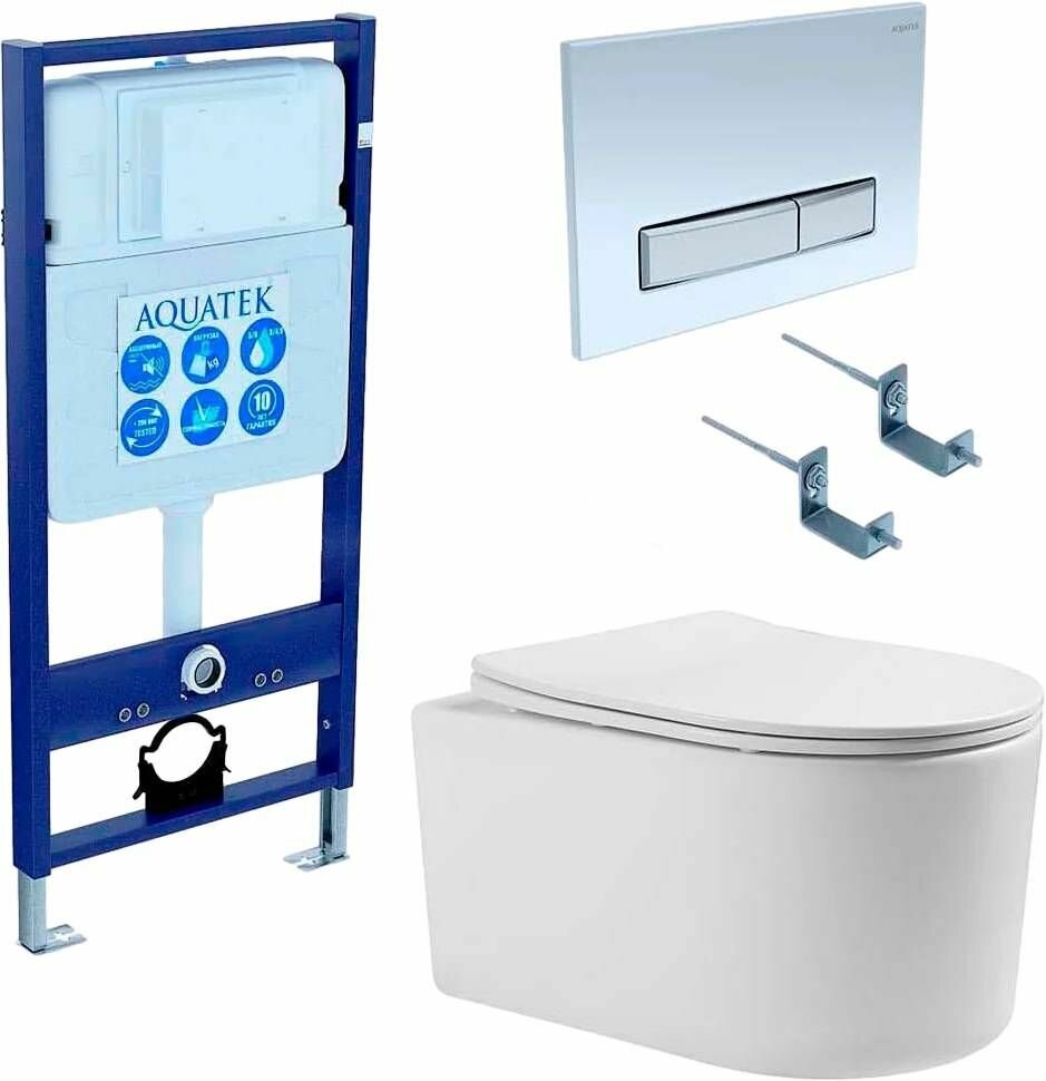 Унитаз подвесной Aquatek Мия AQ2004-00 с инсталляцией Standard клавиша смыва белый глянец/никель