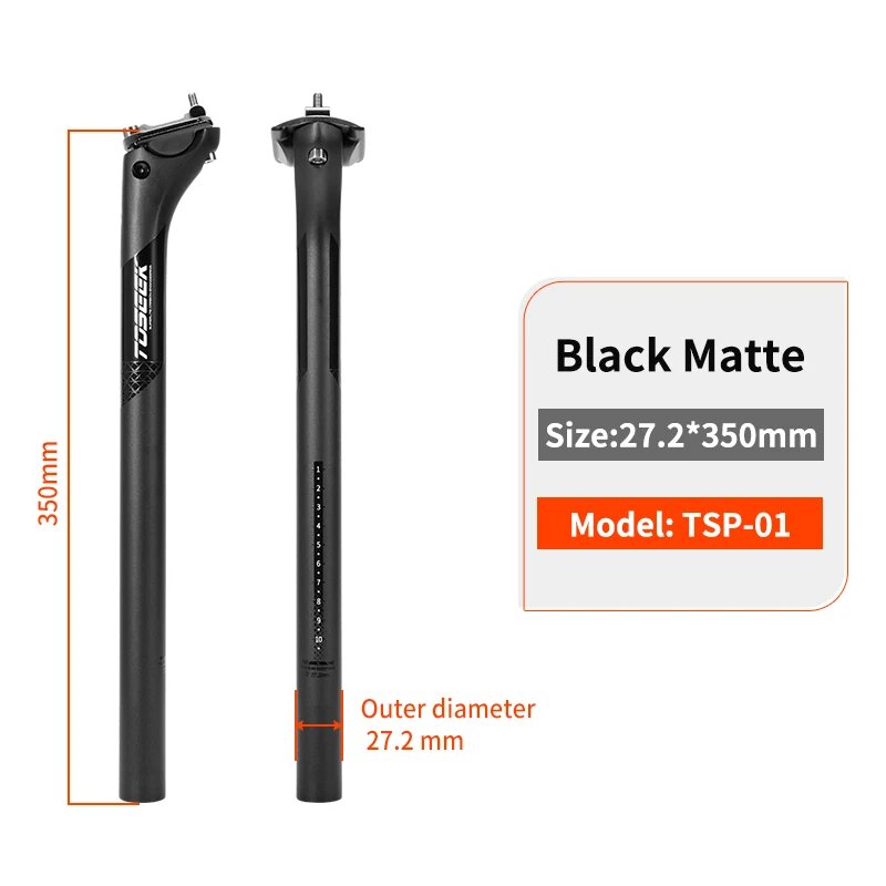 TOSEEK Карбоновый подседельный штырь 27.2/31.6 мм 400 мм черный 27.2-350
