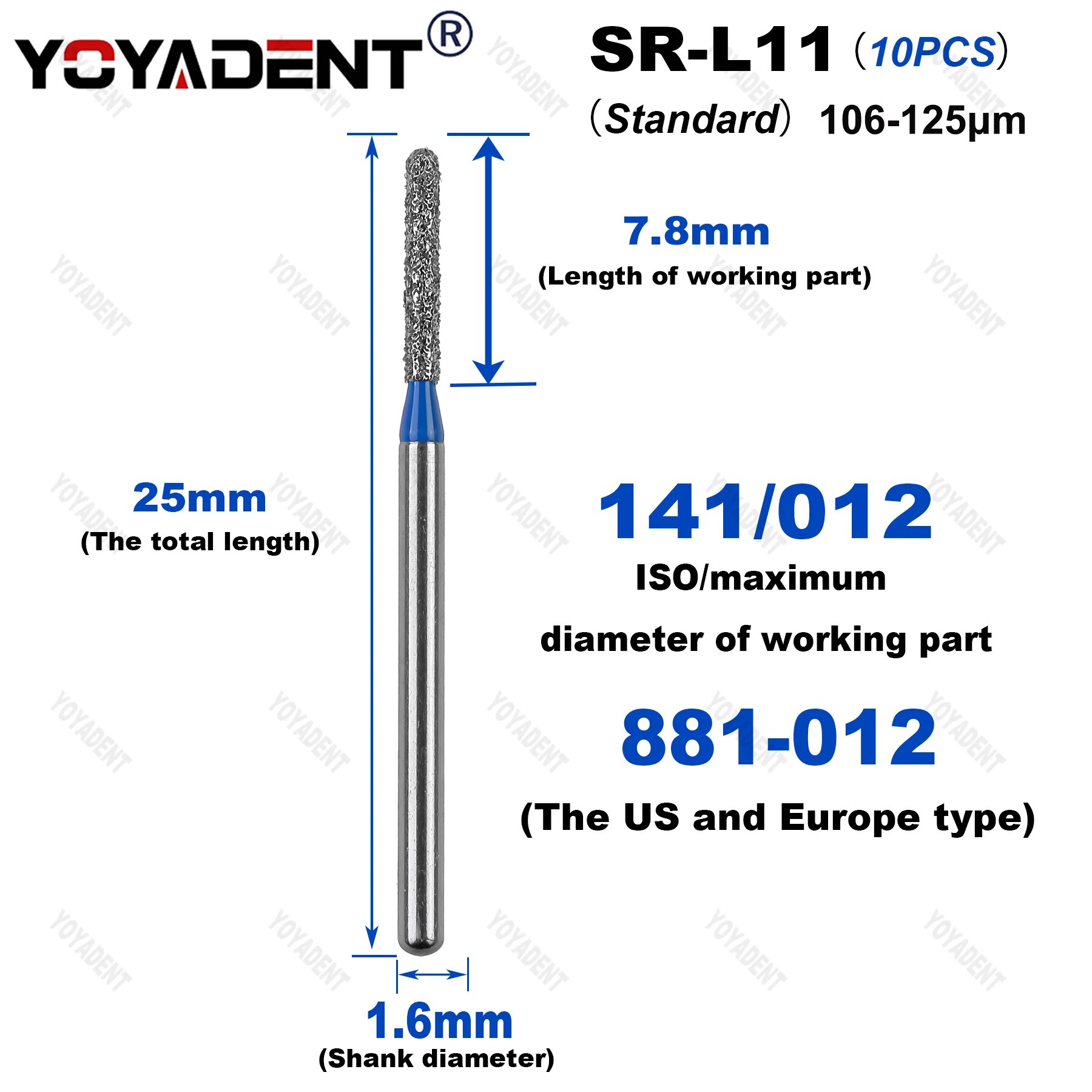 YOYADENT SR-L11 алмазные боры 1.6 мм, 10 шт