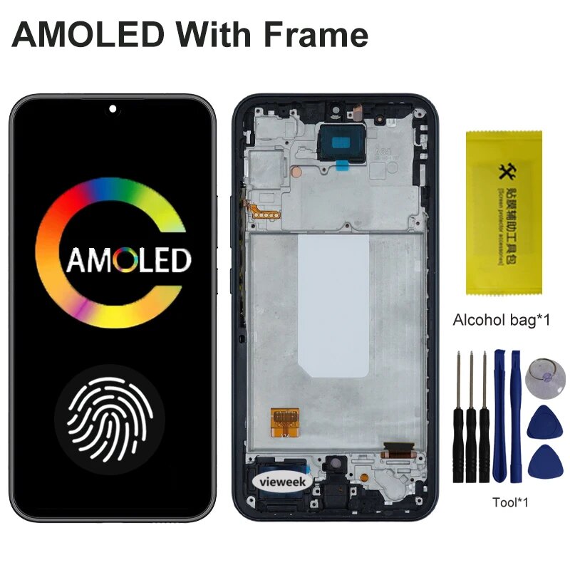 Экран Amoled для Samsung A34 5G ЖК-дисплей A346E с рамкой, дигитайзер сенсорного AMOLED With Frame