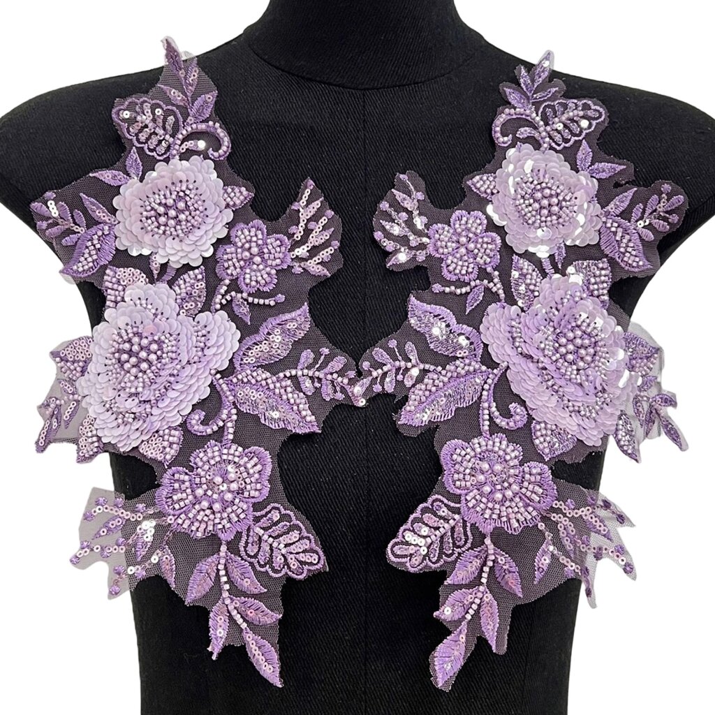 Вышитая яркими бусинками трехмерная цветочная аппликация из ткани "Сделай сам", наклейка на ткань-фиолетовый