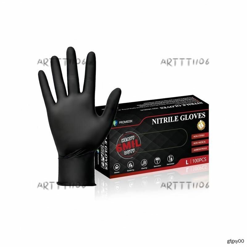 Перчатки PROMEDIX P Heavy Duty из нитрила, 6 мил, 100 штук, черные одноразовые кулинарные перчатки, без латекса, без пудрыPqvUl