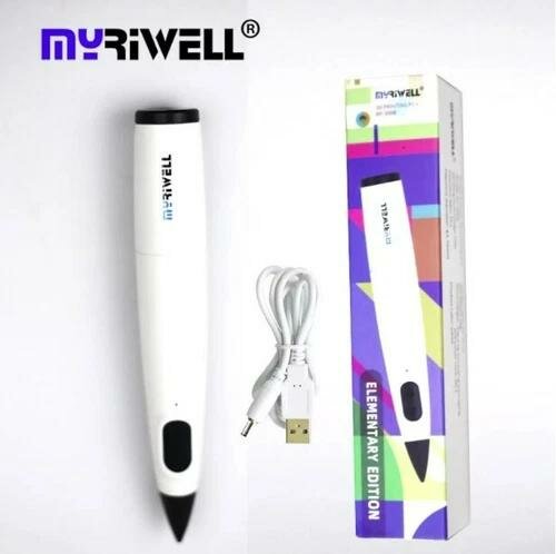 3D ручка для печати MYRIWELL RP-300B magic pen Ma Liang, белый цвет, PCL волокно, низкотемпературный режим, совместима с внешними аккумуляторами, 2 кнопки управления, DC5V 1A, вес 56g, размер 2.65x16.8cm, набор: 1x3D ручка, 1xинструкция, 1xUSB кабель,