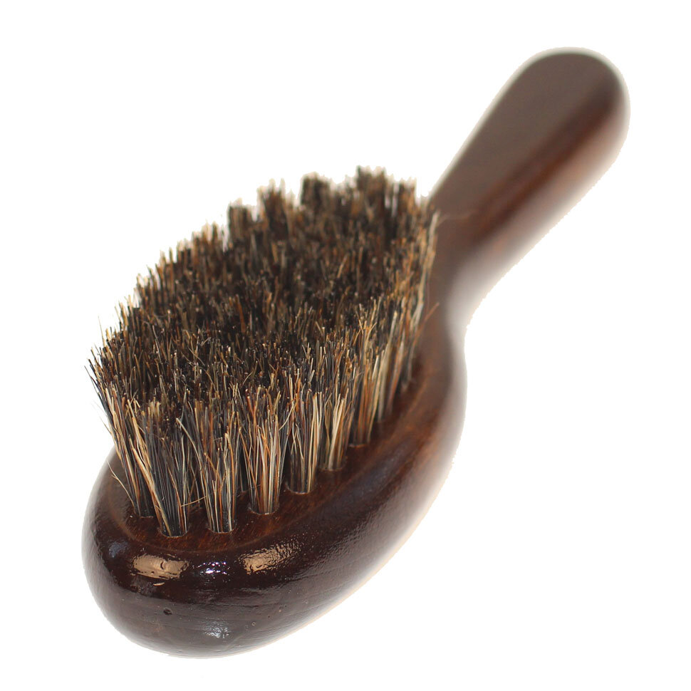 Овальная мини-щетка для волос Магия Гуталина, кабан, колодка 18 см. береза, лак, темная щетина.