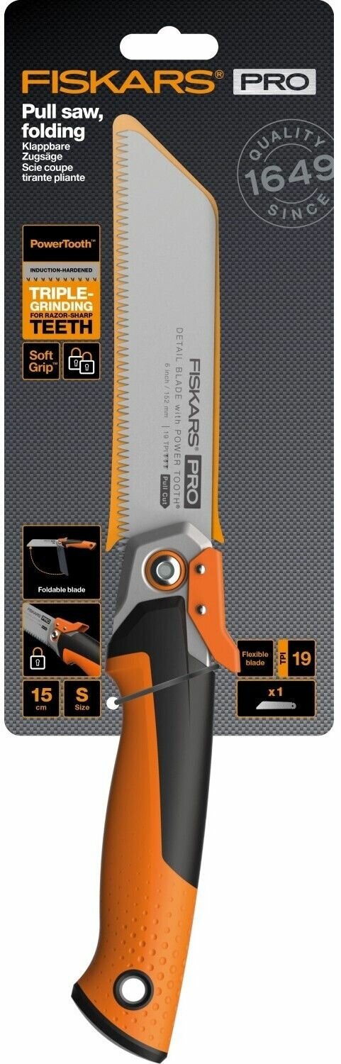 Пила тяговая складная Fiskars Power Tooth 150 мм, 19 зубьев на дюйм 1062932