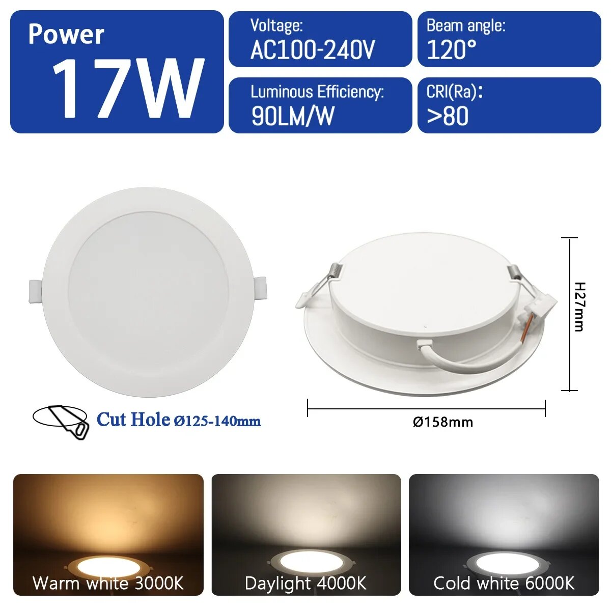 Светодиодная панель 17W, 120°, Daylight 4000K