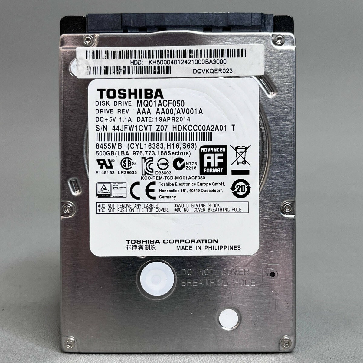 Жесткий Диск Toshiba MQ01ACF050, для ноутбука, 500Гб, 7200 об/мин, 16 Мб