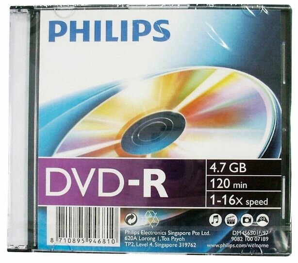 Диск DVD-R Philips 4.7 ГБ 16x slim DM4S6S01F/97