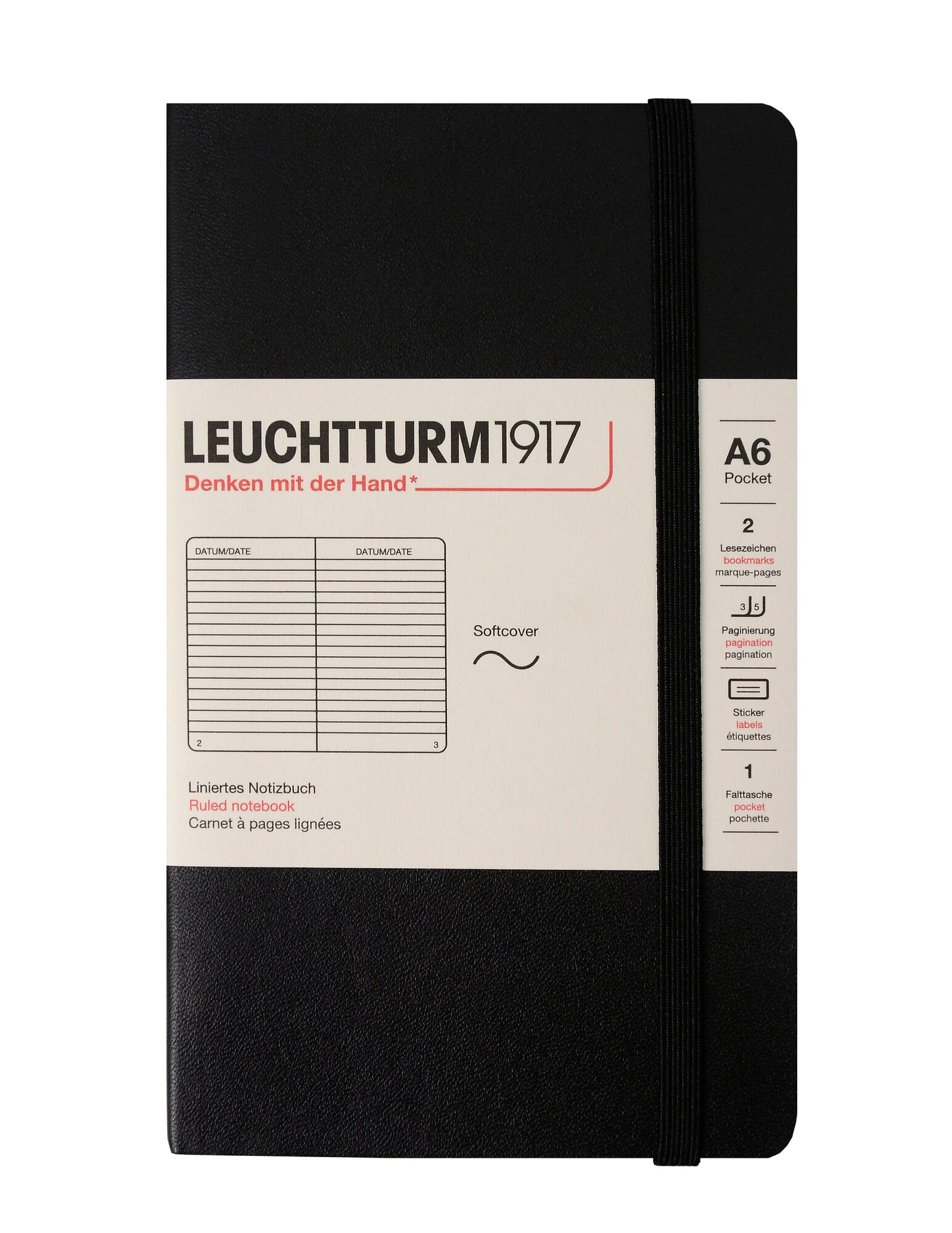 Записная книжка A6, 61 лист в линейку "Classic", мягкая обложка, черный, Leuchtturm1917