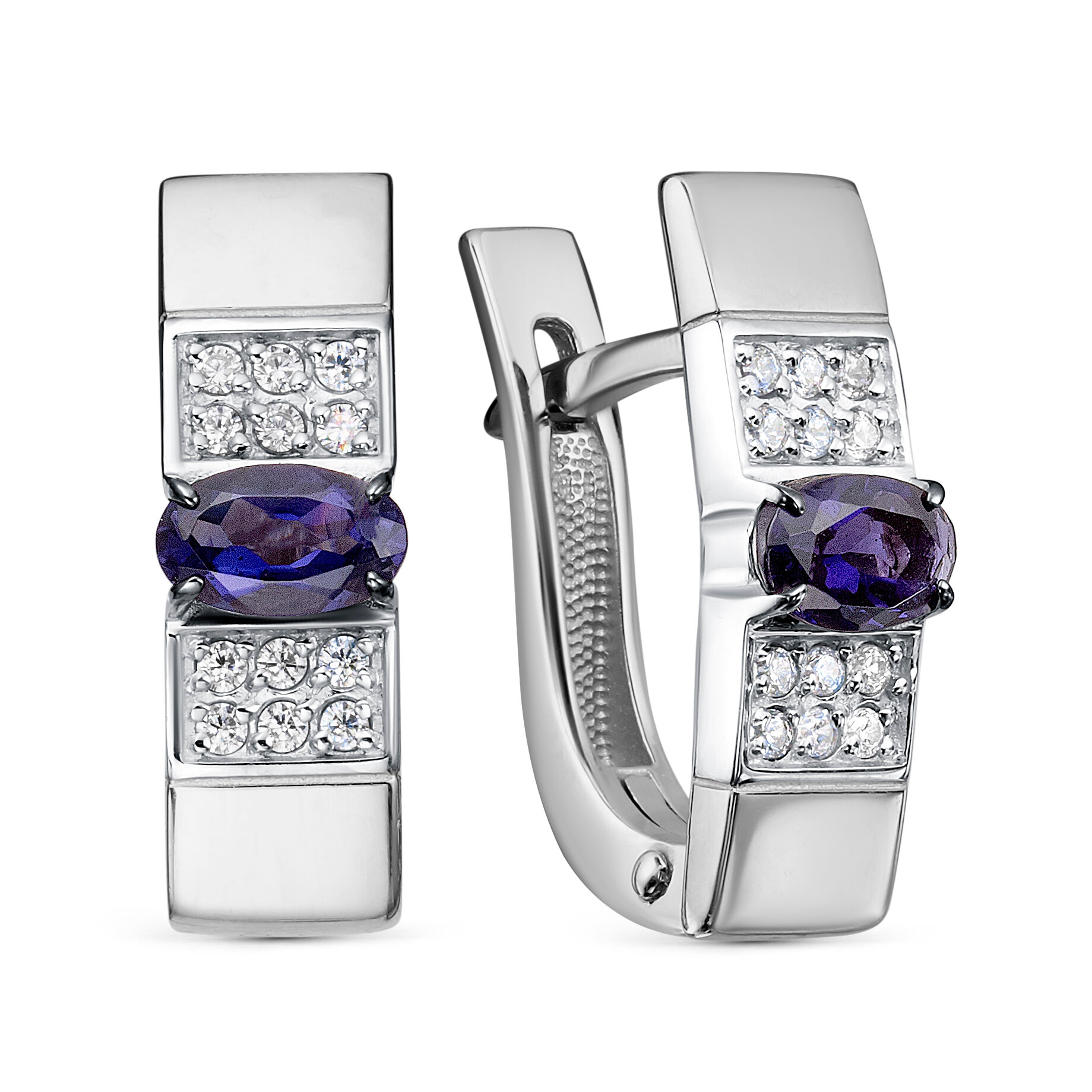 Серьги с подвесками, серебро, 925 проба, родирование, фианит