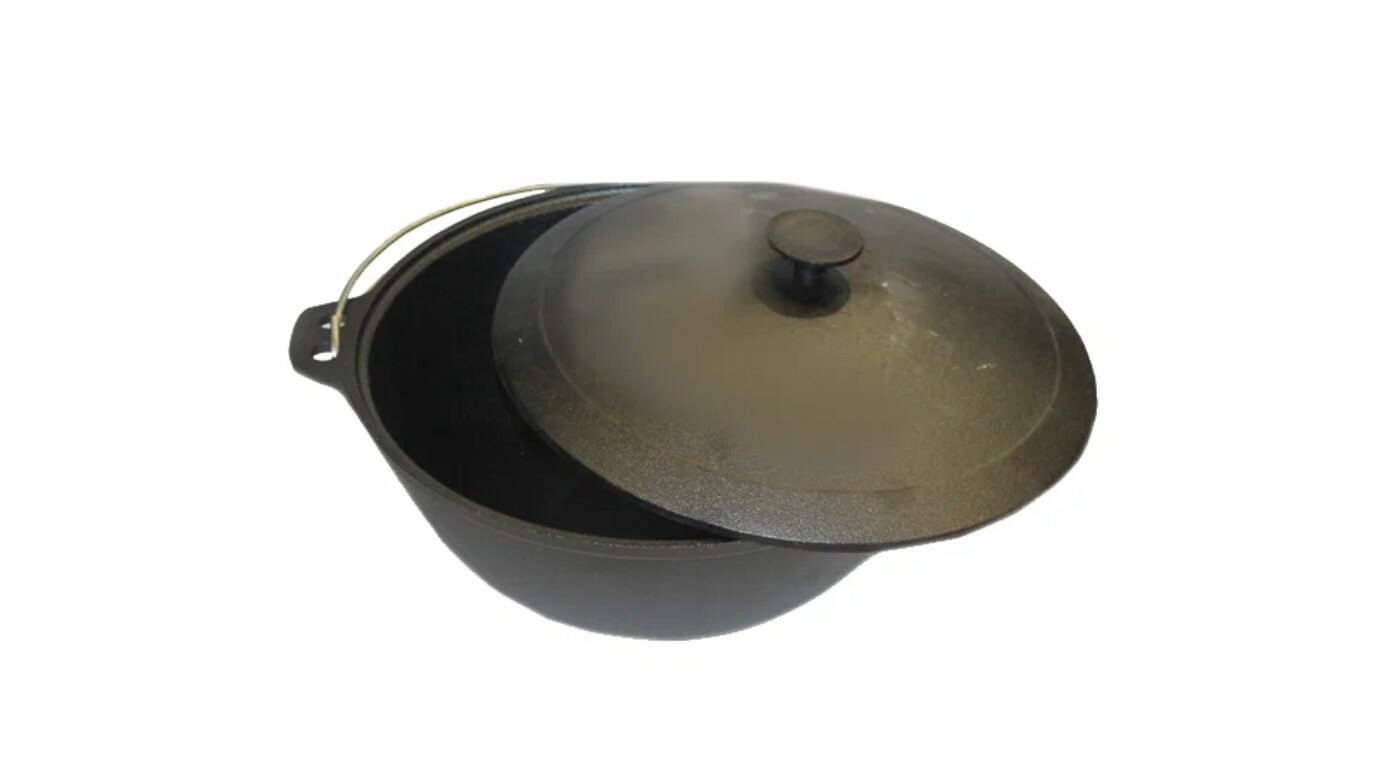 Казан чугунный для приготовления еды, объем 8 литров, с крышкой и ручкой, черный