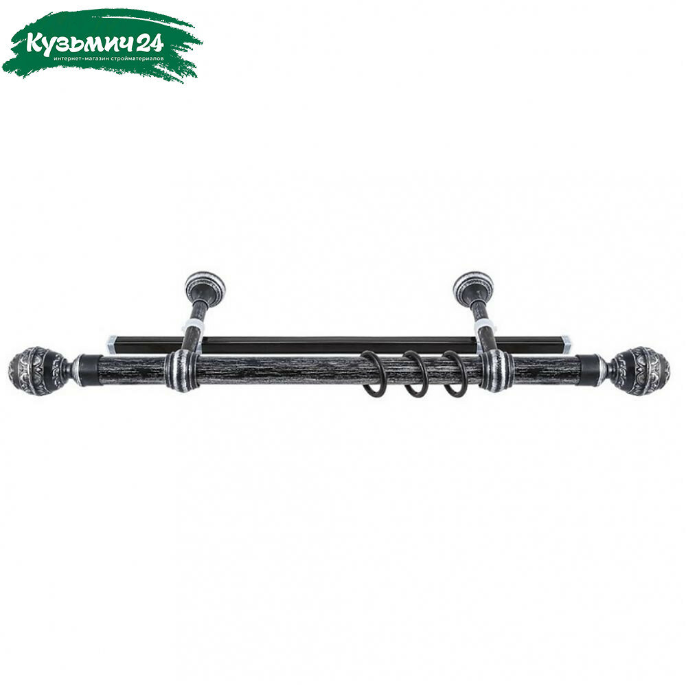 Карниз двухрядный круглый Венеция, Черненое серебро, 1.6 м, настенный, металл, крепеж, крючки