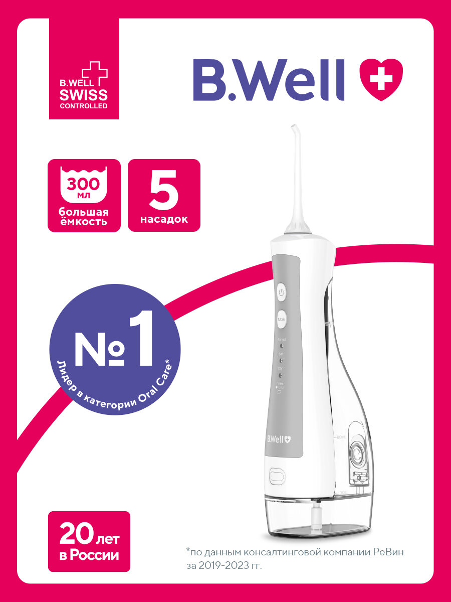 Ирригатор для полости рта портативный MED-915 с увеличенной емкостью 300 мл, 5 насадок в комплекте, индивидуальная настройка мощности