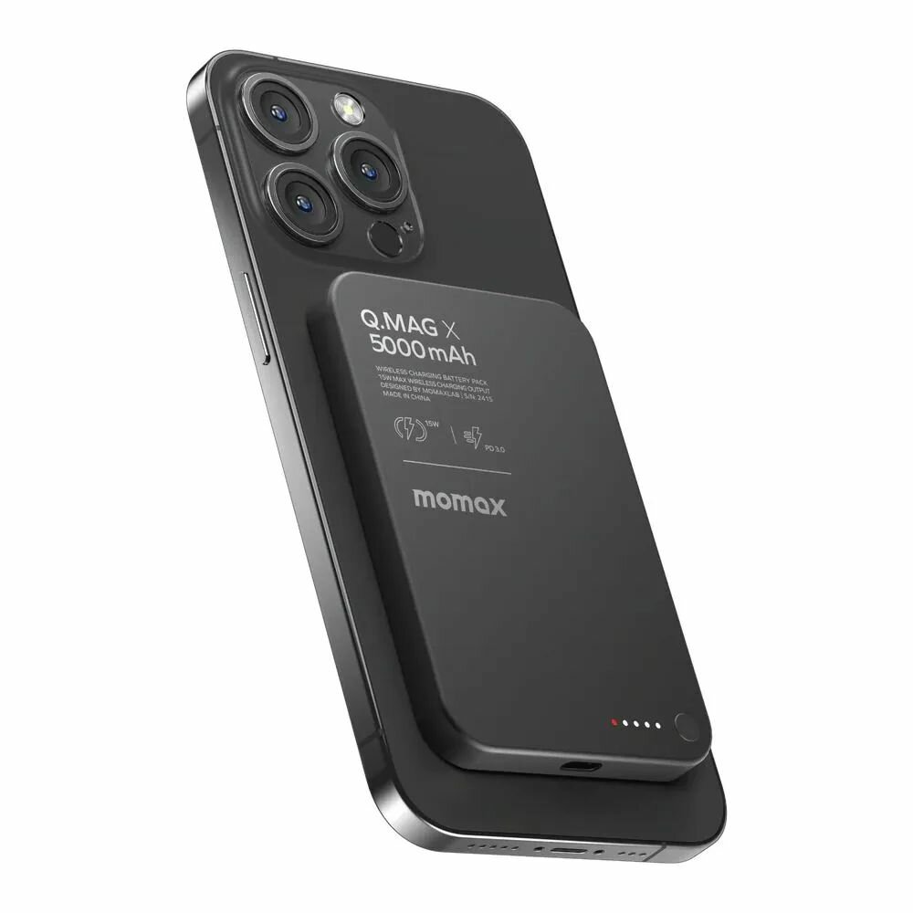 Магнитный повербанк для iPhone 5000 mAh MOMAX / Портативная беспроводная быстрая зарядка 15W / Powerbank для телефона, магнитный внешний аккумулятор на айфон