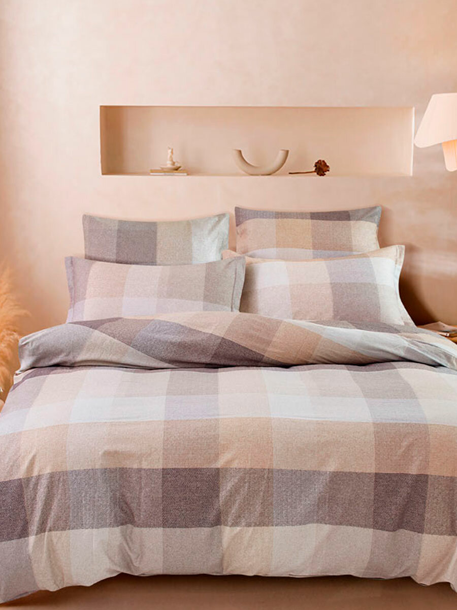 Комплект постельного белья Pappel "Rosalind", сатин, гипоаллергенный, бежевый, 7 предметов