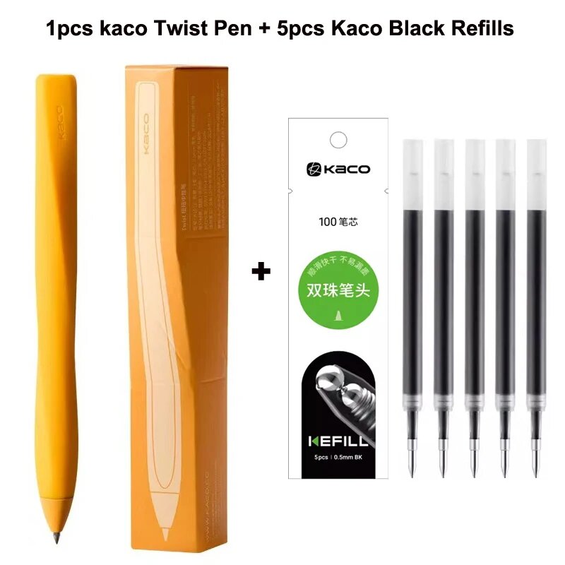 Ручка KACO Twist оранжевая + 5 перезаполняемых черных стержней