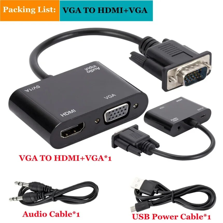 VGA к HDMI адаптер с аудио 3,5 мм для двух мониторов VGA TO HD VGA