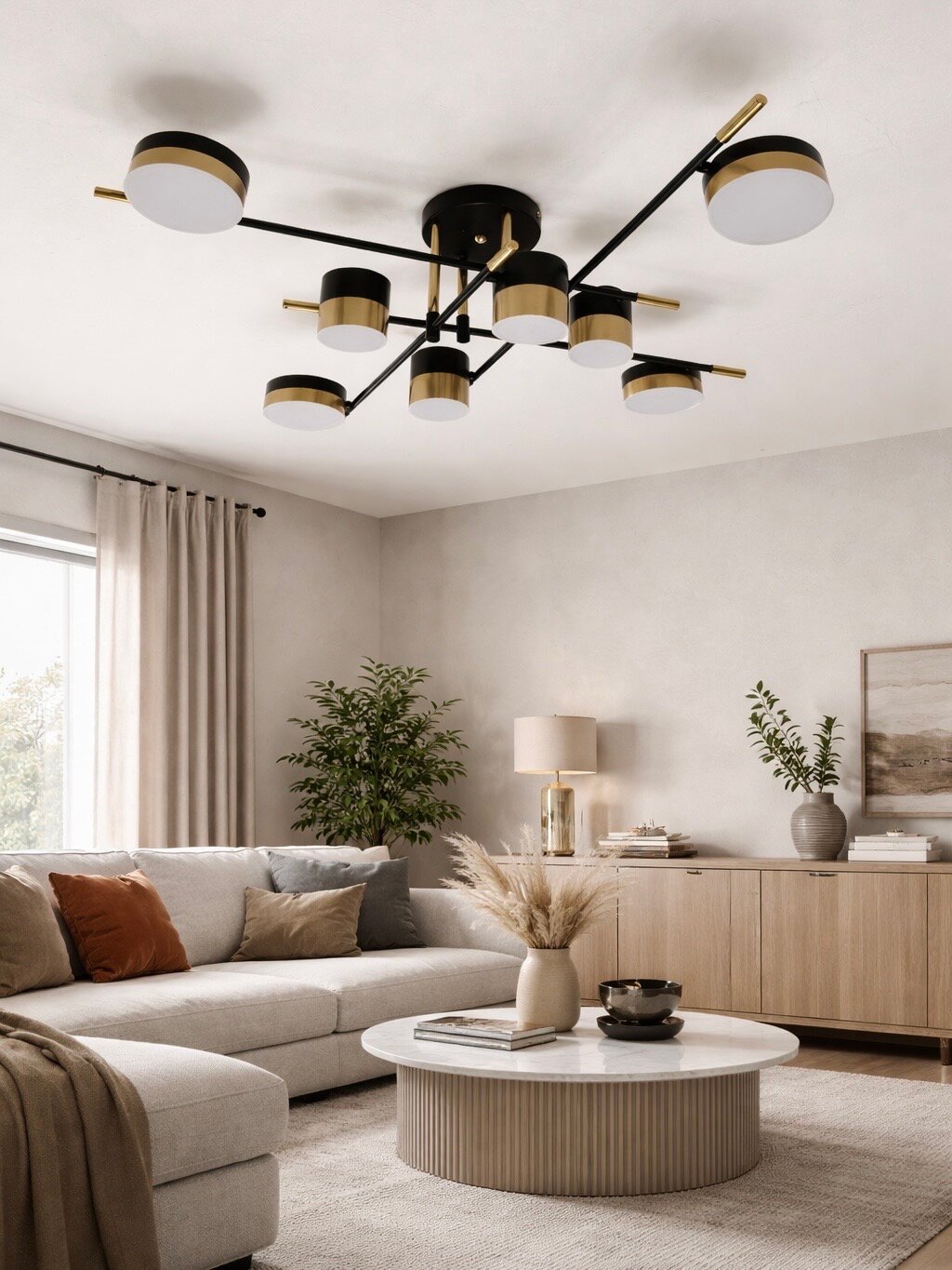 Люстра потолочная светодиодная, потолочный светильник черный с золотом, 3 режима, 52W, Свет Столицы