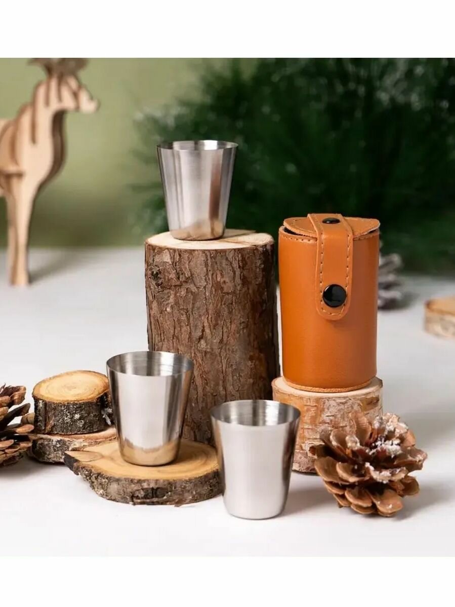 Набор стопок в чехле, 3 шт. 30 мл, коричневый