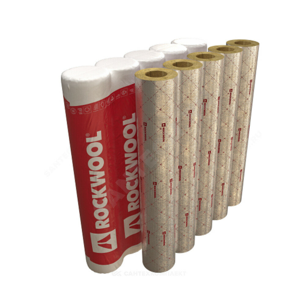 Цилиндры навивные Rockwool RW 100 ДМ кашированные фольгой: внутренний диаметр 219 мм, толщина изоляции 40 мм, 3 шт. в уп