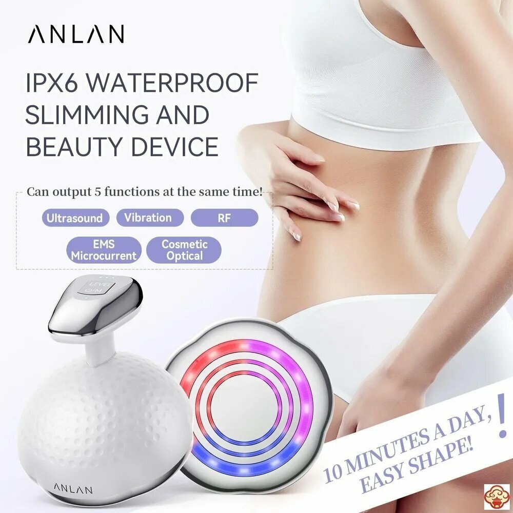 ANLAN 3,2 МГц Ультразвуковой аппарат для похудения с кавитацией, IPX6 Водонепроницаемый, 1,9 МГц Радиочастота, Светодиодная терапия, 80 кГц ЭМС-массажер