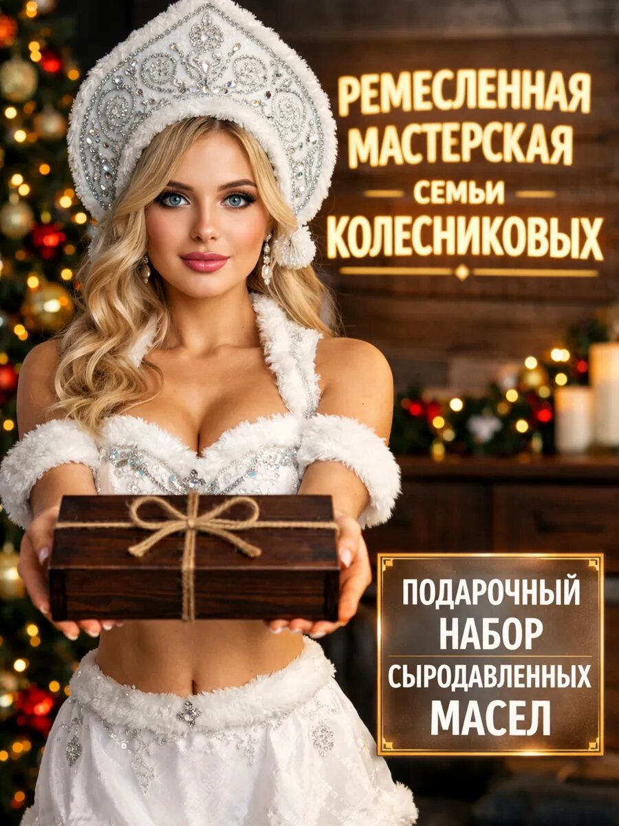 Подарочный набор сыродавленных масел в деревянном боксе