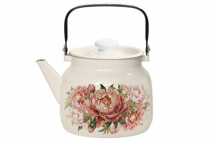 Чайник эмалированный 3,5л "Букет пионов" для всех плит, Лысьвенские эмали