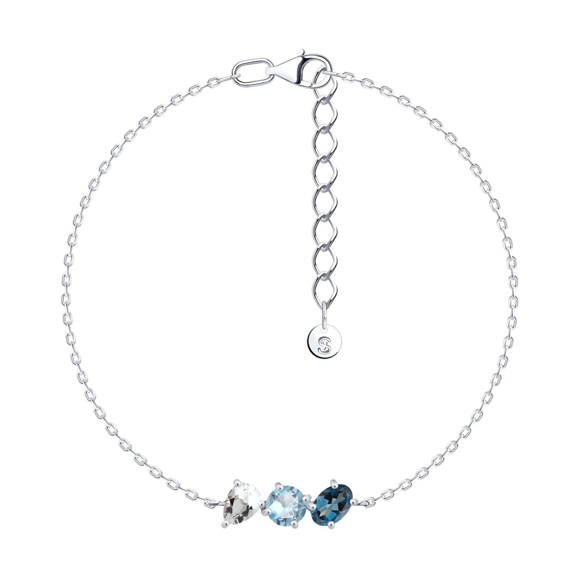 Браслет, серебро, 925 проба, родирование, топаз, горный хрусталь