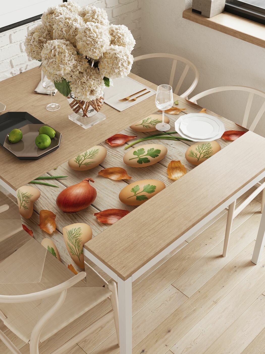 Дорожка водоотталкивающая на стол "Подготовка к празднику" 145х40 см, JoyArty, серия Пасха