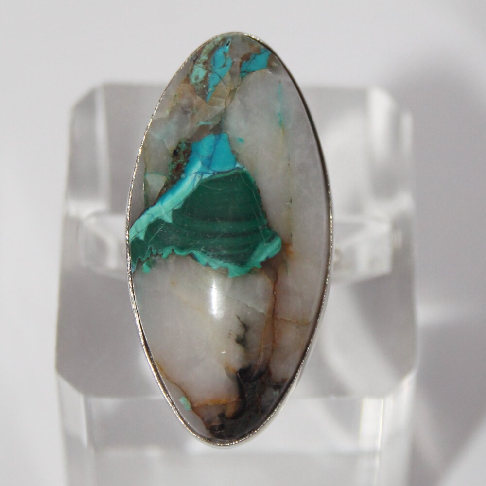 Кольцо-кулон, хризоколла, кварц, малахит