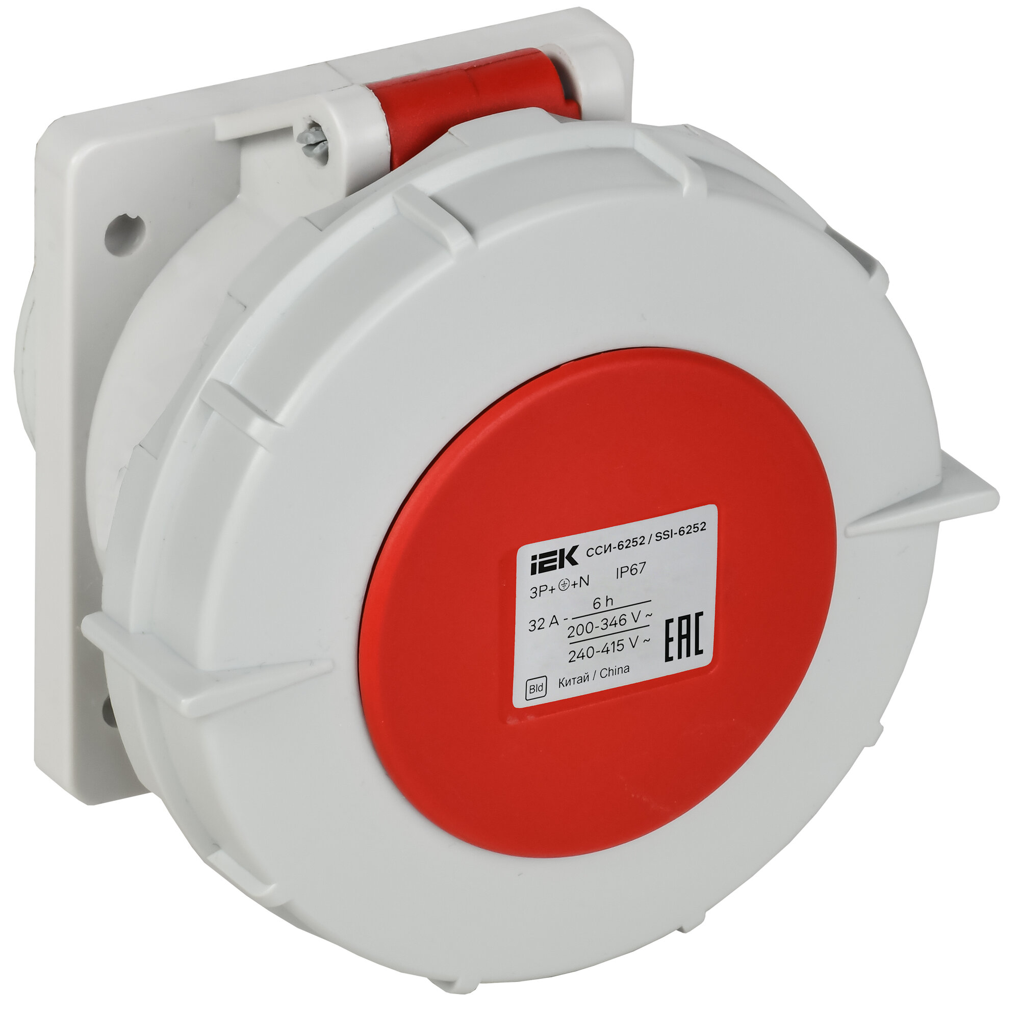 Розетка встраиваемая прямая IEK ССИ-6252 IP67, пластик, красный, 3Р+РЕ+N, 32А-6ч, 380В