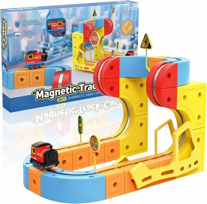 Магнитные игрушки электрических поездов Rail Cube, DIY гоночная трасса с поездом и дорожными знаками, головоломка гоночной трассы, Подарки для детей на день рождения(66шт.)