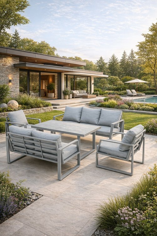 Мебель для сада, загородного дома, дачи комплект из металла с подушками на 7 человек