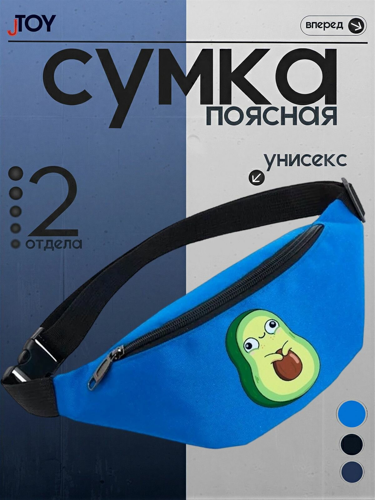 Поясная сумка Авокадик голубая №2