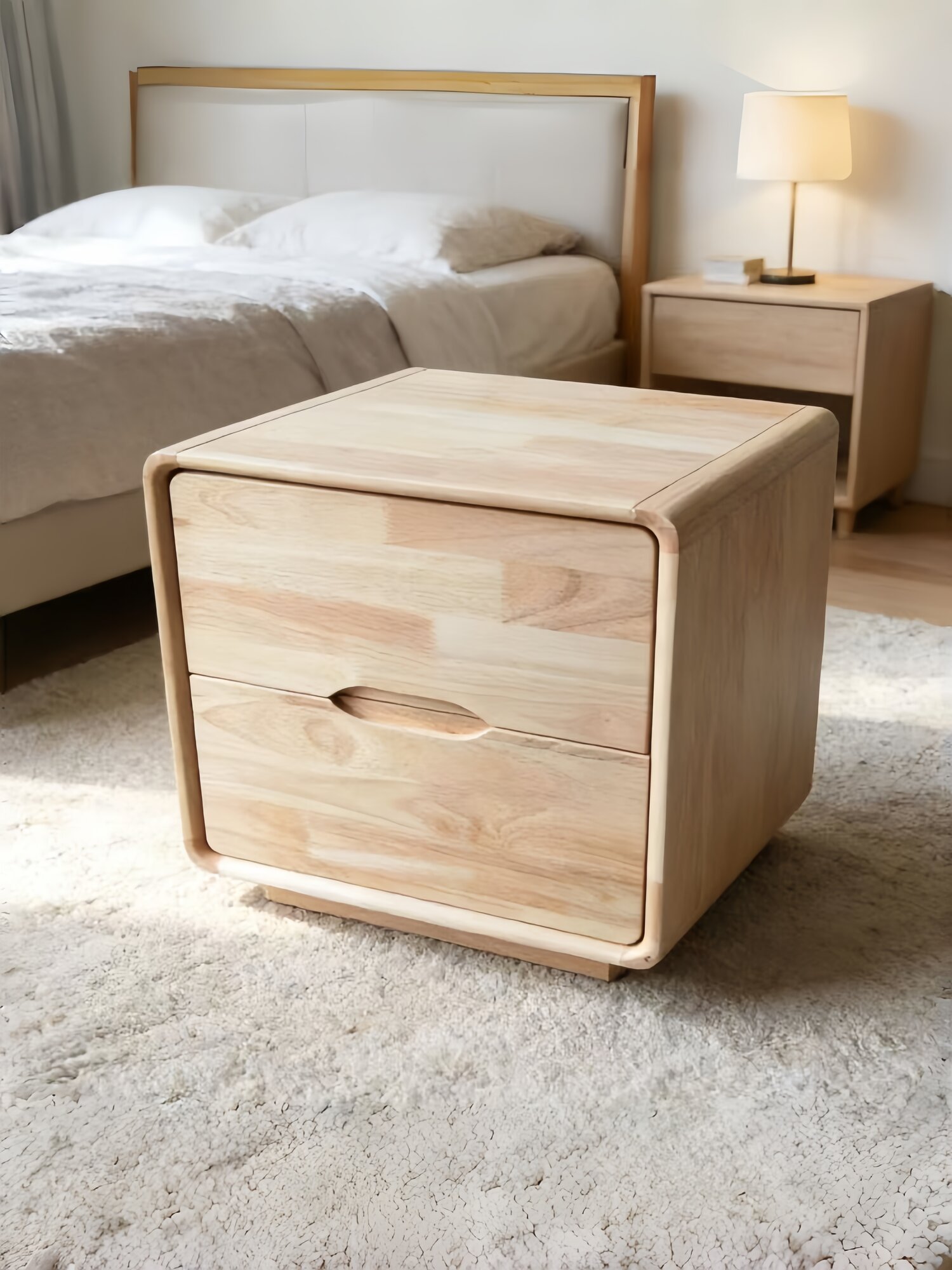 Прикроватная тумбочка из массива дерева с 2 выдвижными ящиками, подходит для гостиной и спальни