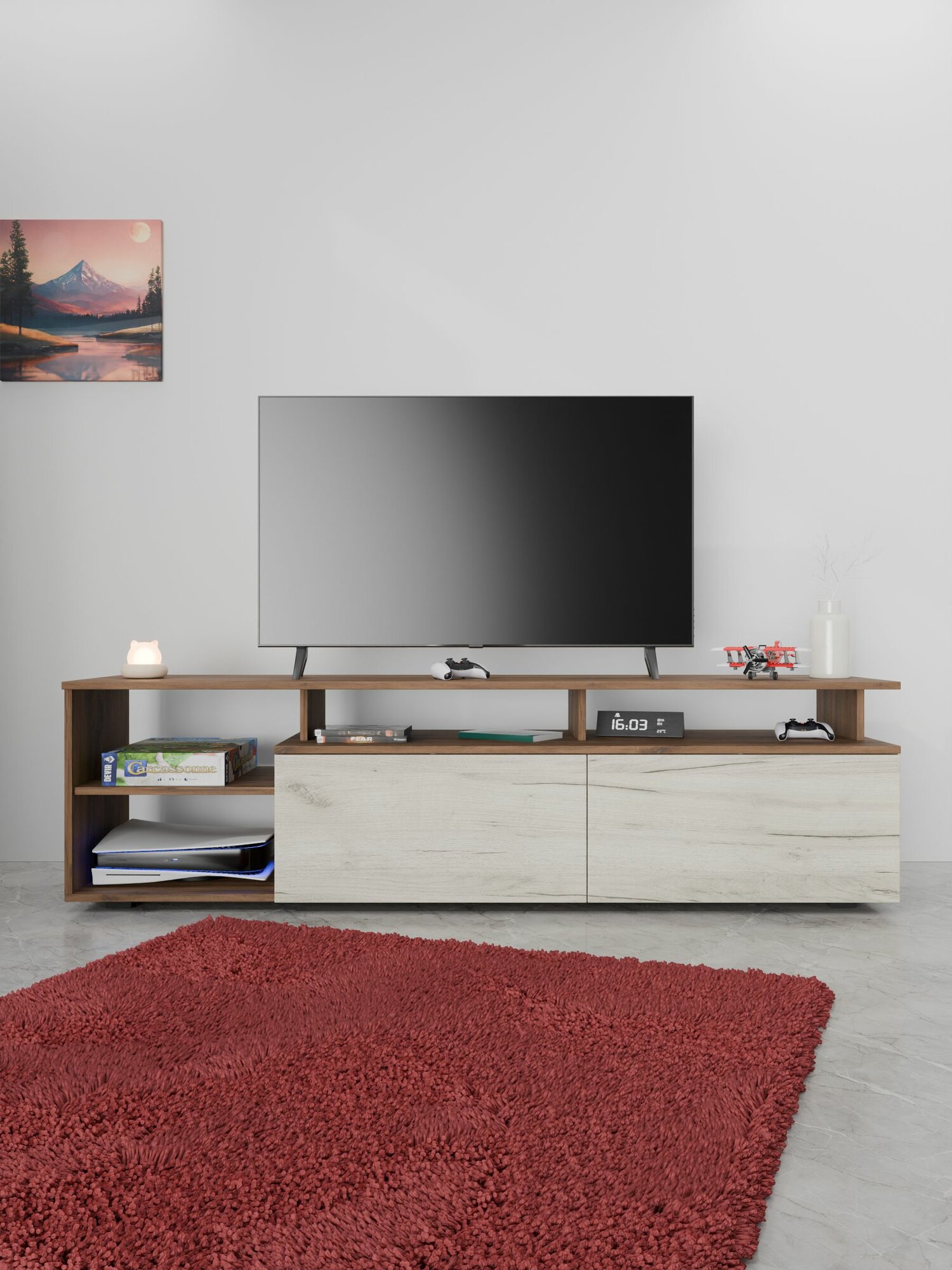 Изумлит Тумба под телевизор напольная слайд 170х47х42.2 см, дуб крафт табачный - дуб крафт белый