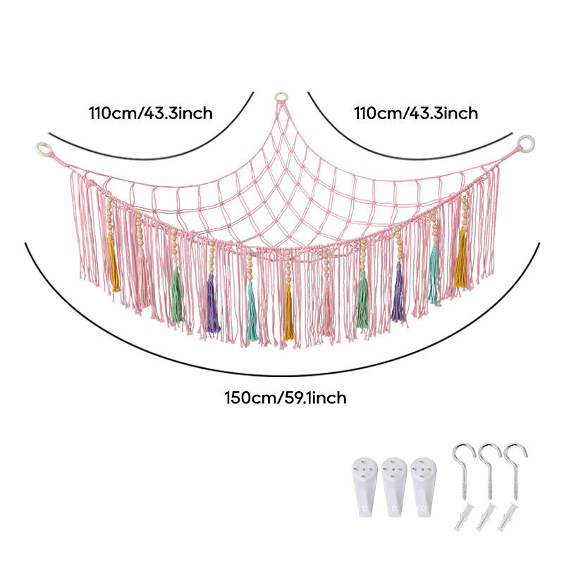 Богемная угловая плюшевая сетка для хранения, ручной работы, плетеная треугольная сетка для игрушек, сетка с кисточками для спальни, гамак.