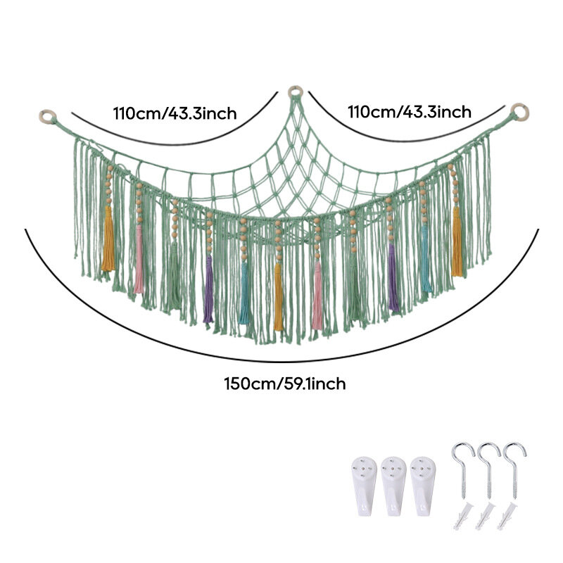 Богемная угловая плюшевая сетка для хранения, ручной работы, плетеная треугольная сетка для игрушек, сетка с кисточками для спальни, гамак.