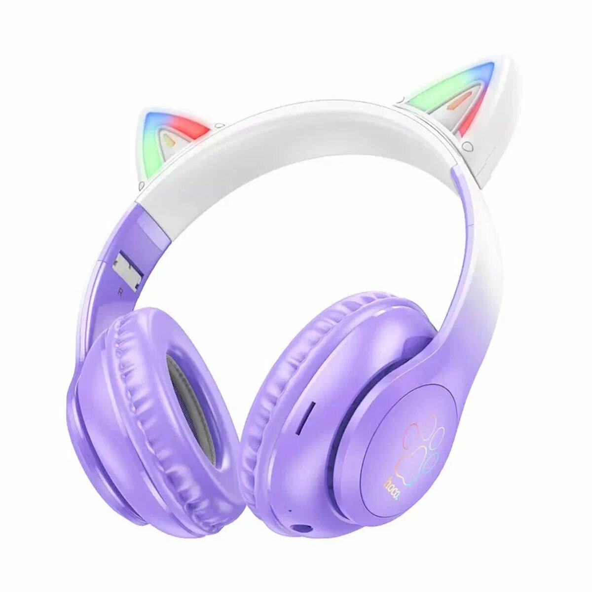 Беспроводные наушники накладные с ушками кошки, Hoco W42, BT 5.3, с шумоподавлением, с микрофоном, 400 мАч, фиолетовые